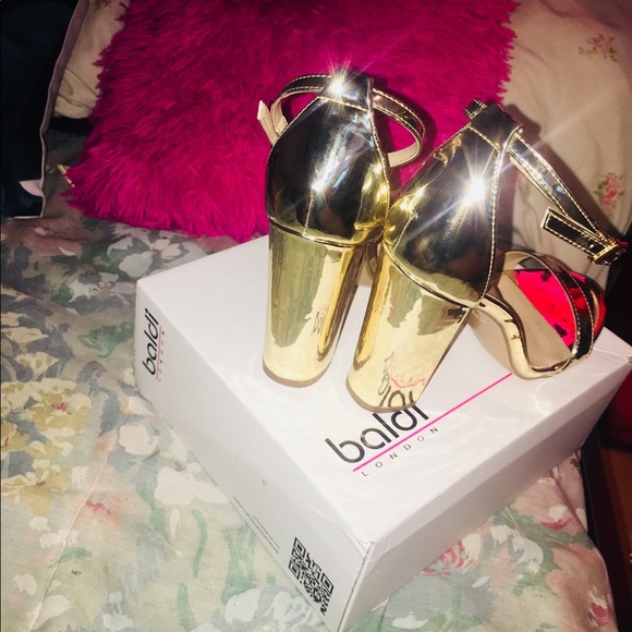 Baldi London | Shoes | Chrome Gold Block Heels | Poshmark